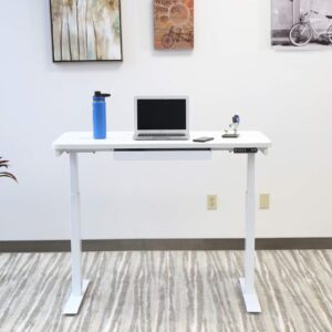 Motionwise Electric Standing Desk, 24”x48 Home Office Series, 28"-48" with Quickly Program up to 4 pre-Set Height adjustments and USB Charge Port, White Frame