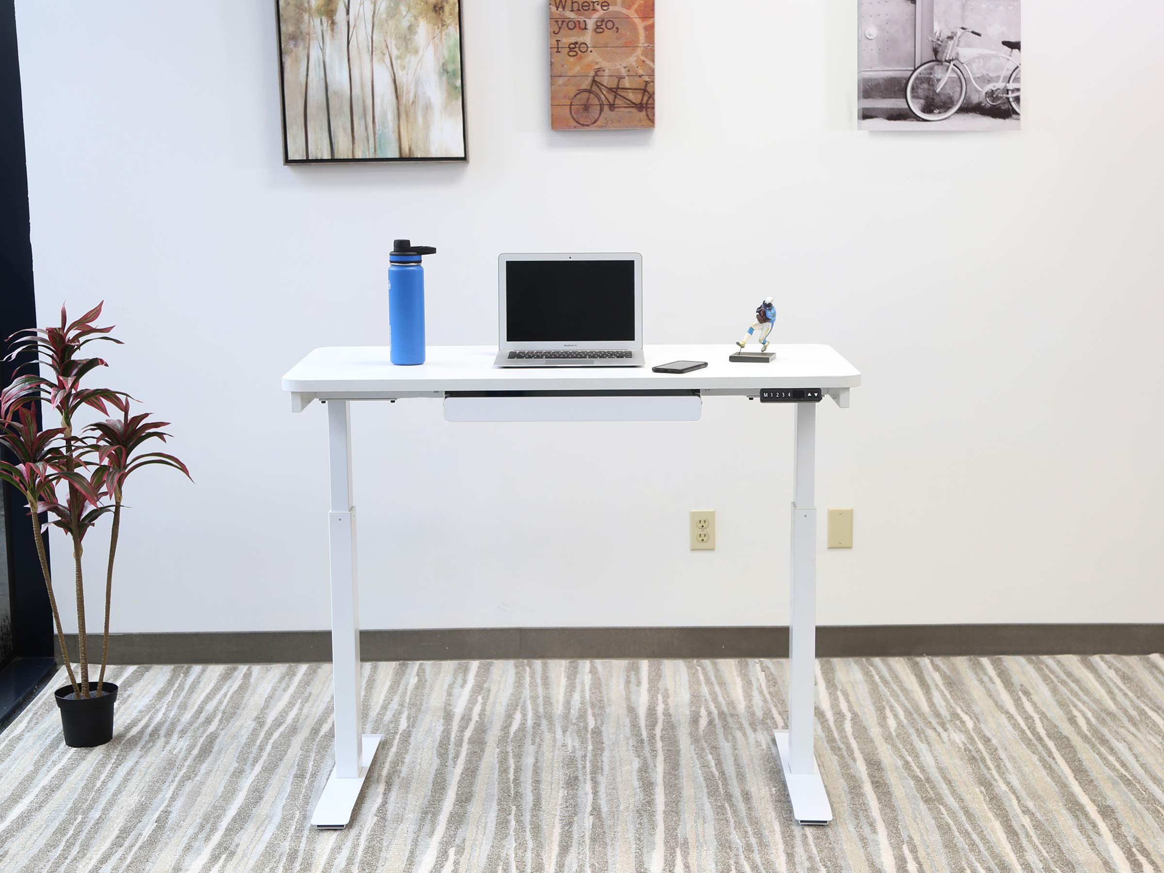 Motionwise Electric Standing Desk, 24”x48 Home Office Series, 28"-48" with Quickly Program up to 4 pre-Set Height adjustments and USB Charge Port, White Frame