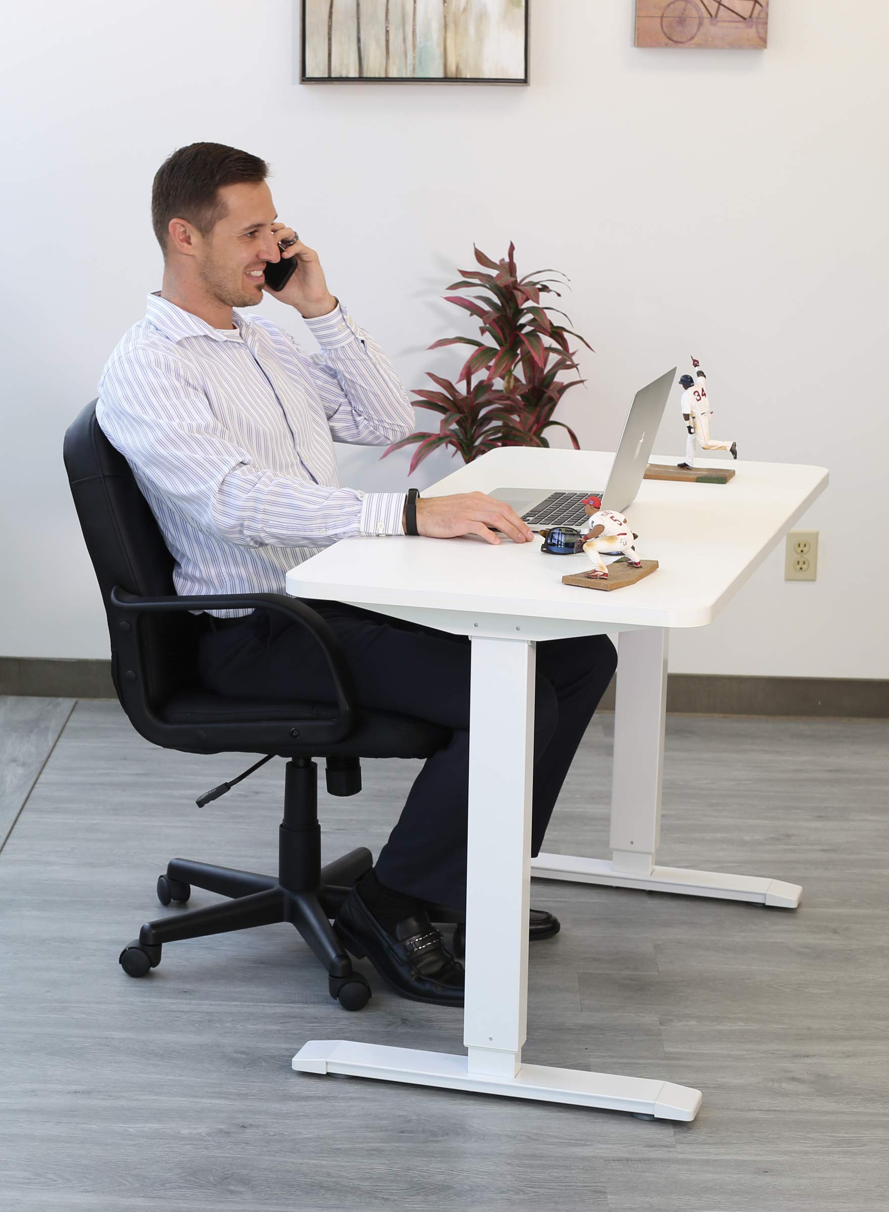 Motionwise Electric Standing Desk, 24”x48 Home Office Series, 28"-48" with Quickly Program up to 4 pre-Set Height adjustments and USB Charge Port, White Frame