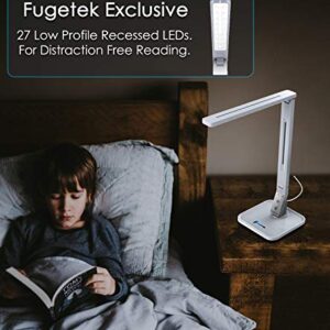 Fugetek LED Desk Office Lamp, Stylish, 5-Level Brightness, 530 Lumen, 7W, Dimmable, Touch Control Panel, 1-Hour Auto Timer, Official Philips Enabled Licensing Program Member, (White)