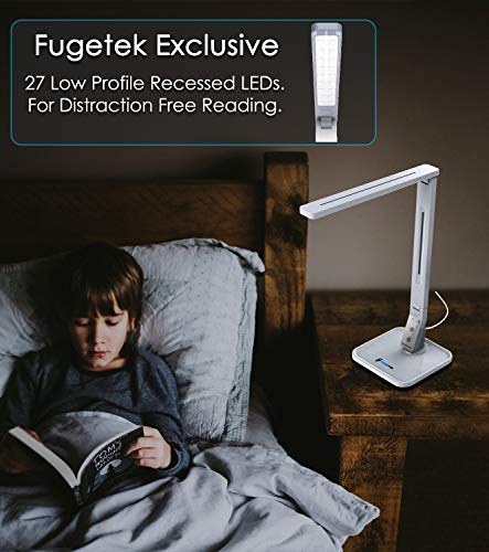 Fugetek LED Desk Office Lamp, Stylish, 5-Level Brightness, 530 Lumen, 7W, Dimmable, Touch Control Panel, 1-Hour Auto Timer, Official Philips Enabled Licensing Program Member, (White)