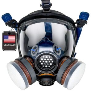 pd-100 full face organic vapor & particulate respirator - dual activated charcoal filtration - full face eye protection mask