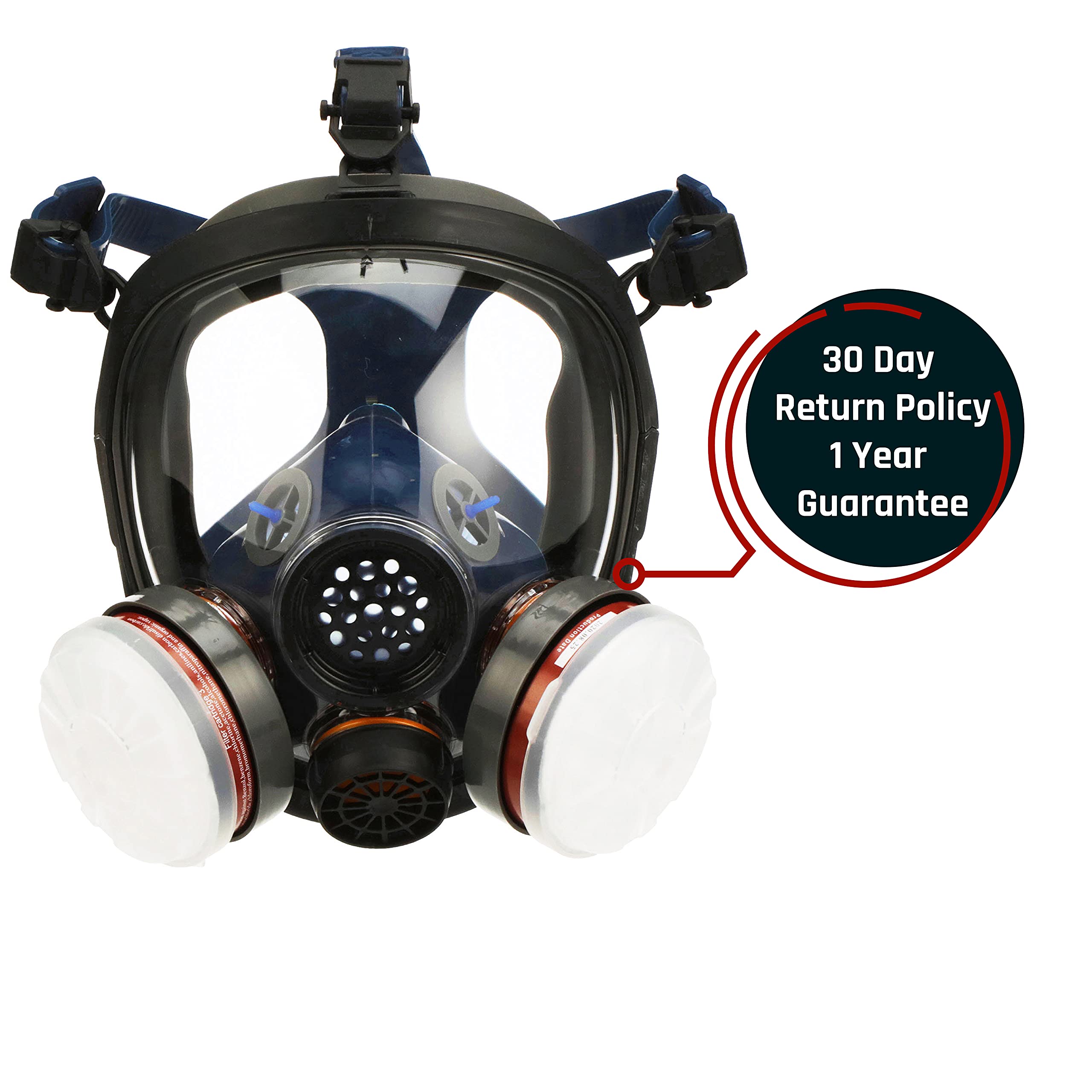 PD-100 Full Face Organic Vapor & Particulate Respirator - Dual Activated Charcoal Filtration - Full Face Eye Protection Mask