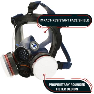 PD-100 Full Face Organic Vapor & Particulate Respirator - Dual Activated Charcoal Filtration - Full Face Eye Protection Mask