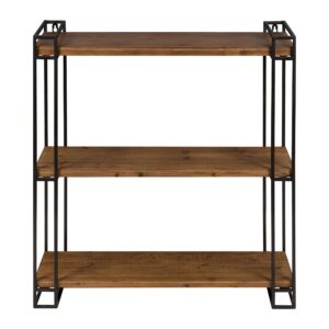 Kate and Laurel Lintz Modern Industrial Solid Wood with Black Metal Frame Floating Wall Shelves, Rustic Brown