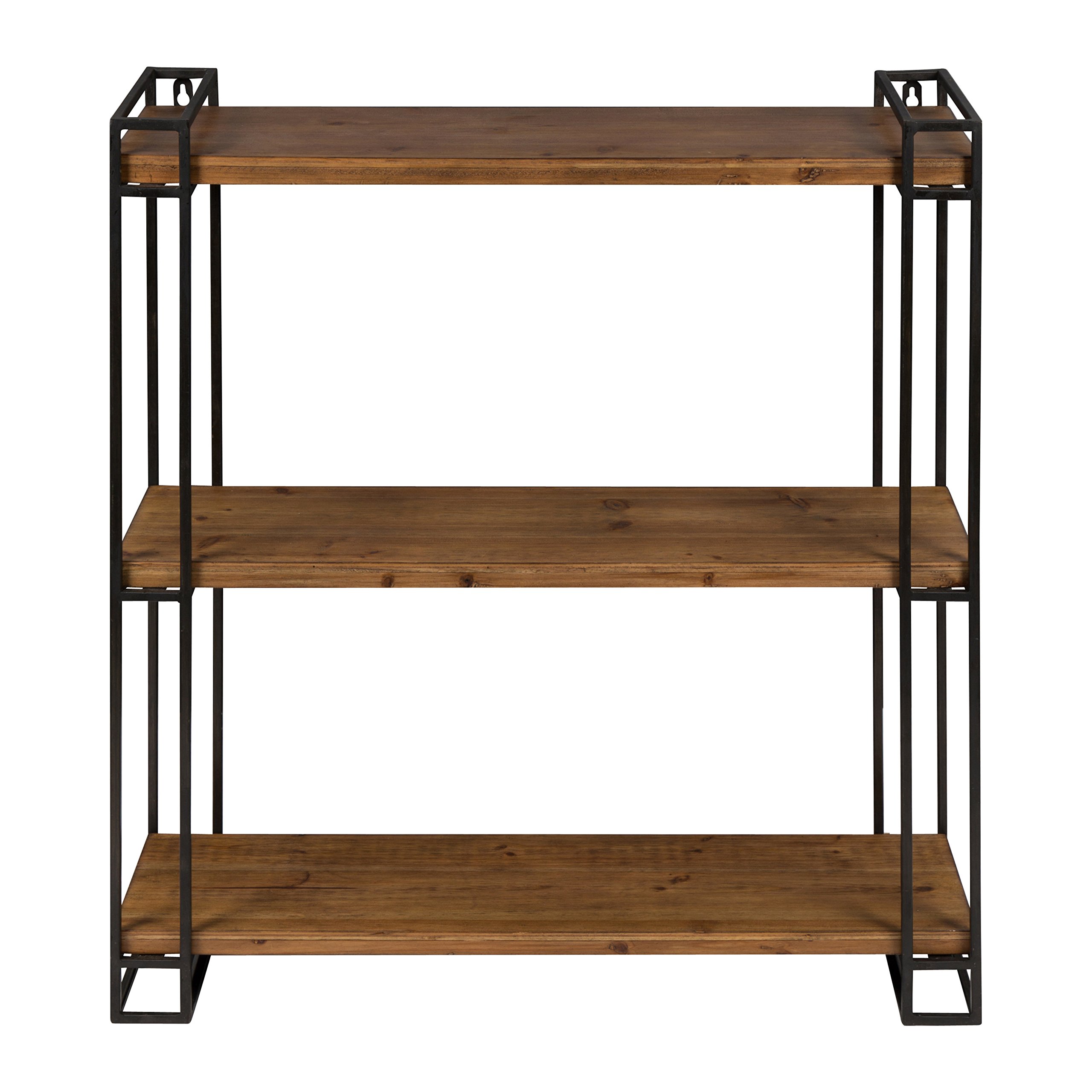 Kate and Laurel Lintz Modern Industrial Solid Wood with Black Metal Frame Floating Wall Shelves, Rustic Brown