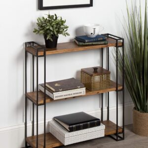 Kate and Laurel Lintz Modern Industrial Solid Wood with Black Metal Frame Floating Wall Shelves, Rustic Brown