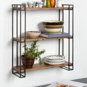 Kate and Laurel Lintz Modern Industrial Solid Wood with Black Metal Frame Floating Wall Shelves, Rustic Brown