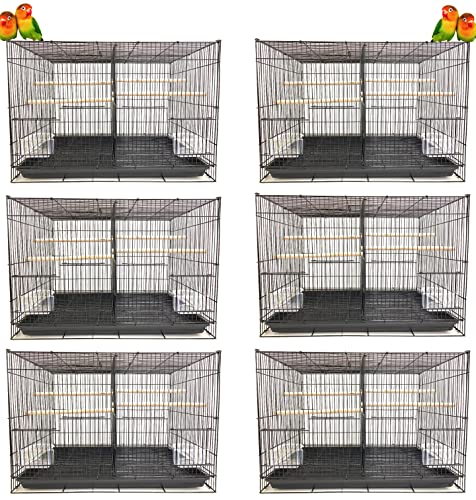 Lot of 6 Aviary Breeding Finch Aviary Canary Flight Bird Cage with Center Divider 24" x 16" x 16" (Black)