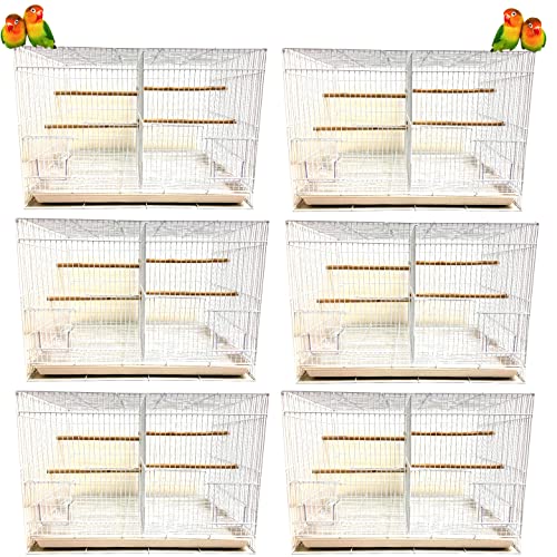 Case of 6 Aviary Canary Budgie Breeding Finch Parakeet Flight Bird Cage with Center Divider 24" x 16" x 16"H (White, with Center Divider)