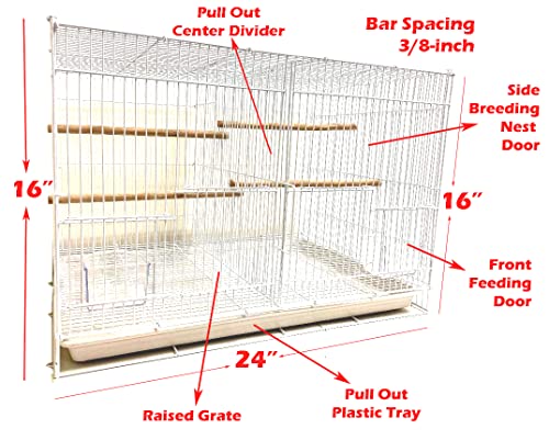 Case of 6 Aviary Canary Budgie Breeding Finch Parakeet Flight Bird Cage with Center Divider 24" x 16" x 16"H (White, with Center Divider)