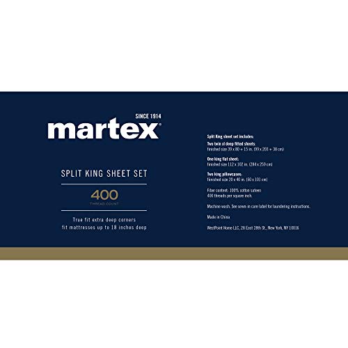 Martex Split King Sheet Set for Mattresses with Adjustable Bases, Quiet Gray, 5 Piece