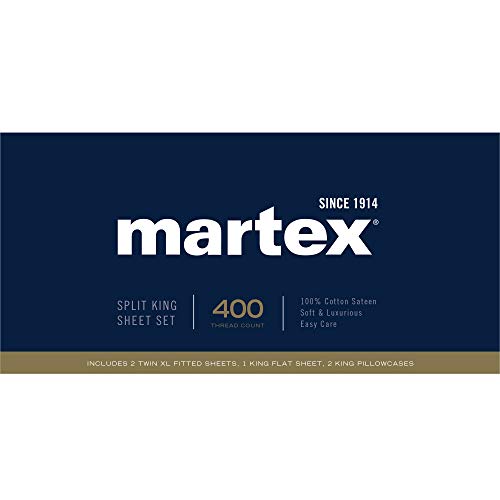 Martex Split King Sheet Set for Mattresses with Adjustable Bases, Quiet Gray, 5 Piece