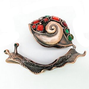 Waltz&F Bronze snail Figurine Collectible Hinged Trinket Box Bejeweled Hand-painted Ring Holder