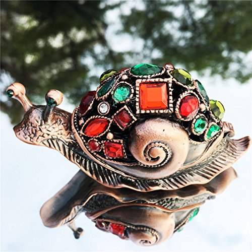 Waltz&F Bronze snail Figurine Collectible Hinged Trinket Box Bejeweled Hand-painted Ring Holder