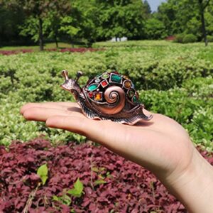 Waltz&F Bronze snail Figurine Collectible Hinged Trinket Box Bejeweled Hand-painted Ring Holder