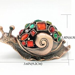 Waltz&F Bronze snail Figurine Collectible Hinged Trinket Box Bejeweled Hand-painted Ring Holder