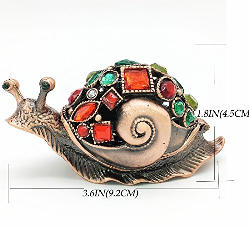 Waltz&F Bronze snail Figurine Collectible Hinged Trinket Box Bejeweled Hand-painted Ring Holder