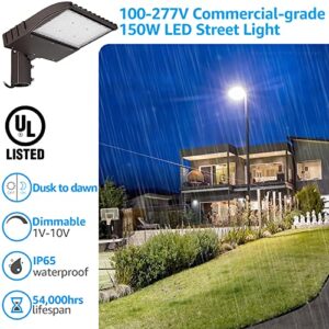 LEONLITE 150W LED Parking Lot Light with Adjustable Slip Fitter, 20250LM 100-277V Commercial Shoebox Lights, Dimmable Dusk to Dawn Photocell Area Lighting, IP65 Street Pole Light, 5000K, UL Listed