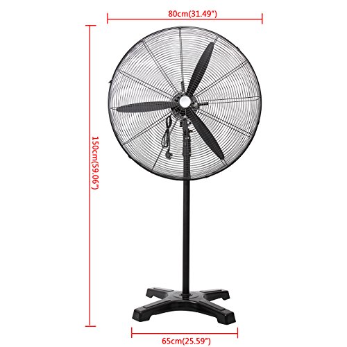 Yonntech 31 inch Standing Pedestal Fans High Velocity Floor Fan Industrial Familiy Fan 3 Speed Settings Adjustable Tilt Metal Stand with 55"-71" Adjust Height