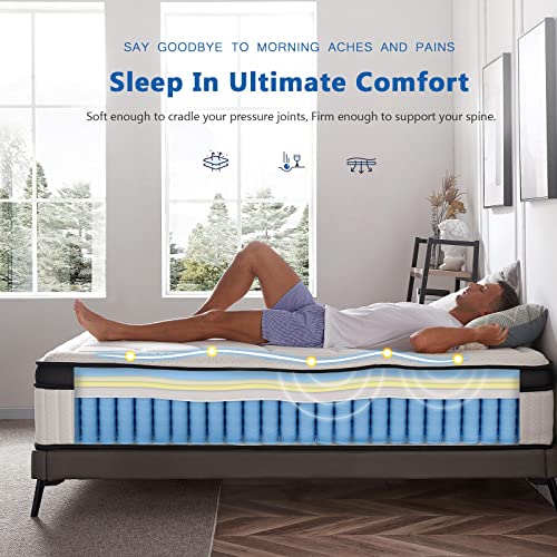 Suiforlun 14 Inch Hybrid Gel Memory Foam and Innerspring Mattress with Bamboo Cover, Euro Top Luxury Mattress with 7 Premium Layers, Pressure Relief, CertiPUR-US Certified, King