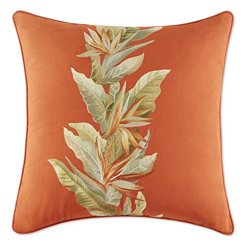 Tommy Bahama Throw Pillow Soft Cotton Bedding, Stylish Tropical Home Decor, 20 in x 20 in, Birds of Paradise Orange