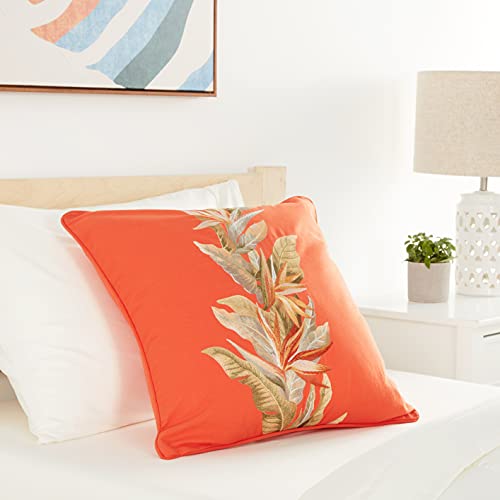 Tommy Bahama Throw Pillow Soft Cotton Bedding, Stylish Tropical Home Decor, 20 in x 20 in, Birds of Paradise Orange