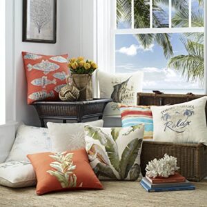 Tommy Bahama Throw Pillow Soft Cotton Bedding, Stylish Tropical Home Decor, 20 in x 20 in, Birds of Paradise Orange