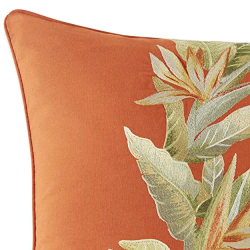 Tommy Bahama Throw Pillow Soft Cotton Bedding, Stylish Tropical Home Decor, 20 in x 20 in, Birds of Paradise Orange