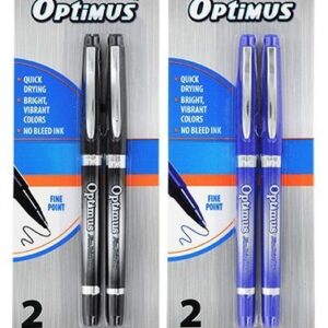 I-N-C Optimus 4 Felt Tip Fine Point Pens 3 Black/3 Blue - No Bleed Ink