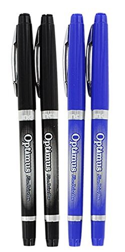 I-N-C Optimus 4 Felt Tip Fine Point Pens 3 Black/3 Blue - No Bleed Ink