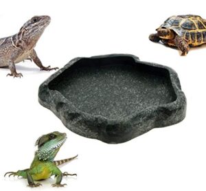 saim reptile dish pets feeding plate reptile feeding bowl resin food water bowl turtle tortoise lizard frog terrapin gecko spider snake pet breeding tray, large, cyan