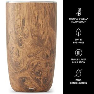 S'well Stainless Steel Tumbler Triple-Layered Vacuum-Insulated Containers Keeps Drinks Cold for 17 Hours and Hot for 4-with No Condensation-BPA Free Water Bottle, 1 Count (Pack of 1), Teakwood