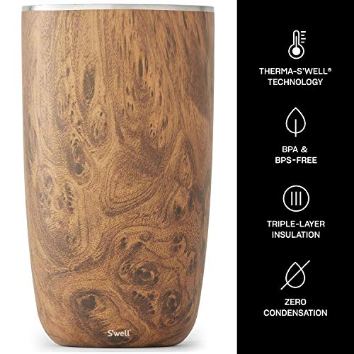 S'well Stainless Steel Tumbler Triple-Layered Vacuum-Insulated Containers Keeps Drinks Cold for 17 Hours and Hot for 4-with No Condensation-BPA Free Water Bottle, 1 Count (Pack of 1), Teakwood