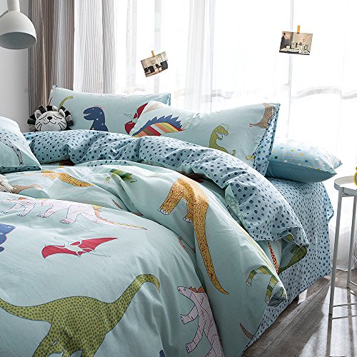 Merryfeel Dinosaur Duvet Cover Set,100% Cotton Dinosaur Print Duvet Cover Set for Kids Bedding - Twin