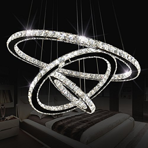 SEFINN FOUR 16288 (11.8" + 19.7" + 27.6") LED Ceiling Fixtures Flush Mount Pendant Lights Crystal Chandeliers 3 Rings