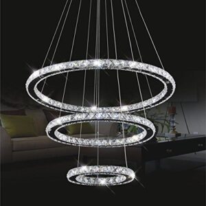 SEFINN FOUR 16288 (11.8" + 19.7" + 27.6") LED Ceiling Fixtures Flush Mount Pendant Lights Crystal Chandeliers 3 Rings