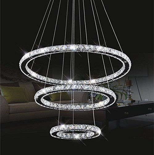 SEFINN FOUR 16288 (11.8" + 19.7" + 27.6") LED Ceiling Fixtures Flush Mount Pendant Lights Crystal Chandeliers 3 Rings