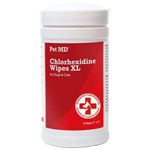 pet md xl topical wipes with aloe for dogs and cats - topical wipes for cleansing of skin and coat for pets - 70 xl wipes