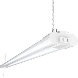 sunco lighting led workshop garage shop light 4ft, plug in linkable utility light fixtures, 260w=40w, 5000k daylight, frosted lens, pull chain, hanging/mounted, 4100 lm - etl energy star