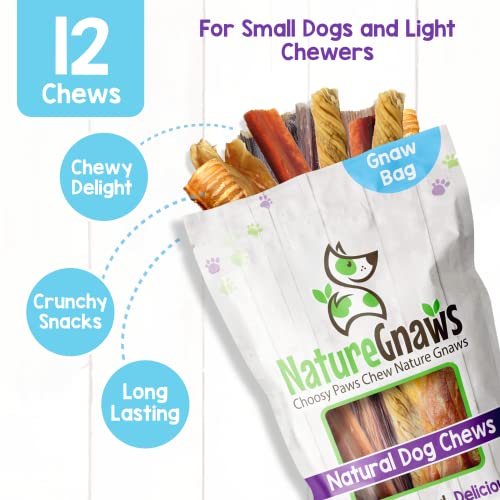 Nature Gnaws Variety Pack of Dog Chews and Bully Sticks - Long Lasting Gnaw Treats Bag for Puppies and Active Dogs - Natural and Rawhide Free Bones