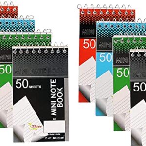 Personal Mini Notebooks, 3x5-Inch, College Ruled, White, 50 Pages per, Pack of 4 Colors: Black, Blue, Green, Red from Northland Wholesale. (2-Pack, 8 Mini-Notebooks)