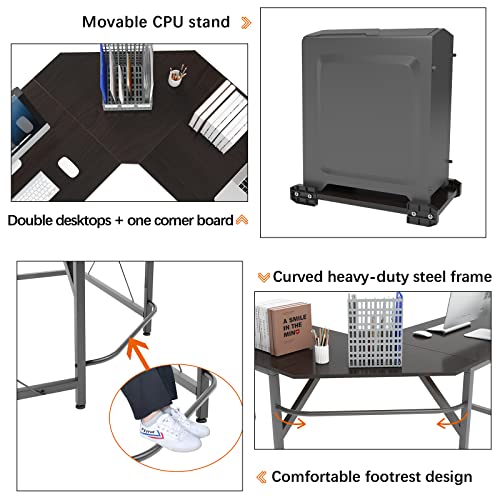 L Shaped Gaming Desk, L Desk Computer Corner Desk, soges 59 x 59 inches Large L Shaped Desk for Home Office, Sturdy Writing Desk Writing Workstation Gaming Table