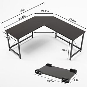 L Shaped Gaming Desk, L Desk Computer Corner Desk, soges 59 x 59 inches Large L Shaped Desk for Home Office, Sturdy Writing Desk Writing Workstation Gaming Table