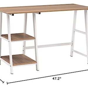 Trestle Desk with 2 Shelves, Soges 47 inches Reversible Storage Desk, Home Office Computer Desk Workstation, Wooden School Desks for Teachers Students, Middle Shelf Removable for CPU Storage