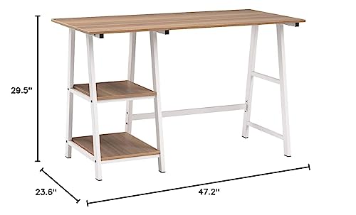 Trestle Desk with 2 Shelves, Soges 47 inches Reversible Storage Desk, Home Office Computer Desk Workstation, Wooden School Desks for Teachers Students, Middle Shelf Removable for CPU Storage