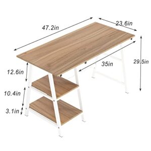 Trestle Desk with 2 Shelves, Soges 47 inches Reversible Storage Desk, Home Office Computer Desk Workstation, Wooden School Desks for Teachers Students, Middle Shelf Removable for CPU Storage