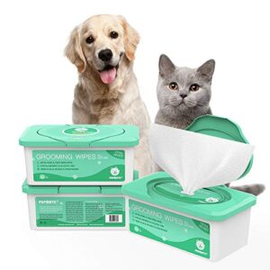 pupmate pet wipes for dogs & cats, extra moist & thick grooming puppy wipes with 100 fresh counts, aloe vera/nature