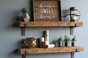 urban legacy reclaimed wood shelves | floating or with brackets | amish handcrafted in lancaster county, pa | set of two - genuine, salvaged (bracketed natural, 40" x 7" x 2.5")