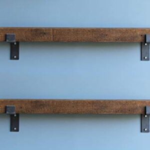 Urban Legacy Reclaimed Wood Shelves | Floating Or with Brackets | Amish Handcrafted in Lancaster County, PA | Set of Two - Genuine, Salvaged (Bracketed Natural, 40" x 7" x 2.5")